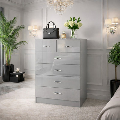 Harmin High Gloss Grey 6 Drawer Sideboard / Cupboard / Buffet / Chest