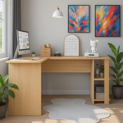 Harmin Natural Oak Coloured Corner Computer Desk - Perfect for Home Office