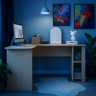 Harmin Natural Oak Coloured Corner Computer Desk - Perfect for Home Office