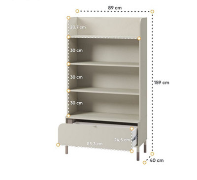 Harmony HR-02 Bookcase in Cashmere & Truffle - 890mm x 1590mm x 400mm ...