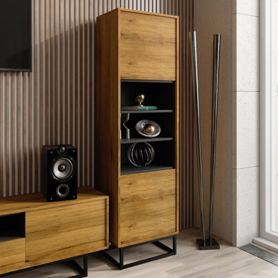 Harmony Loft Display Cabinet 175cm Industrial Dark Oak - Creative Furniture