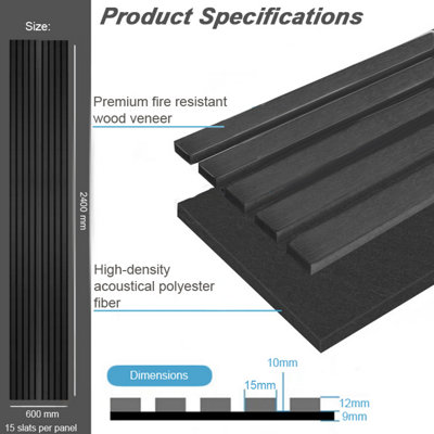 HarmonyWood Acoustic Slat Wall Panel (L)2400mm (W)600mm - Ash