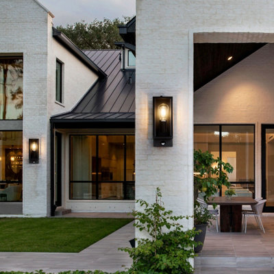 Harper Living Black Modern Clear Glass Motion Sensor Outdoor Wall Light