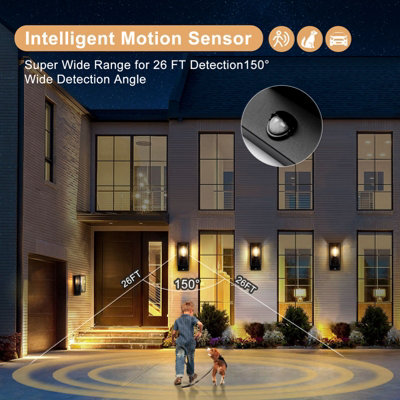 Harper Living Black Modern Clear Glass Motion Sensor Outdoor Wall Light