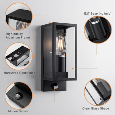 Harper Living Black Modern Clear Glass Motion Sensor Outdoor Wall Light