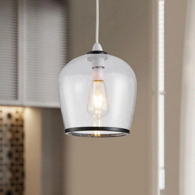 HARPER LIVING Easy Fit Pendant Light Glass Shade with Bubbles, Matt ...
