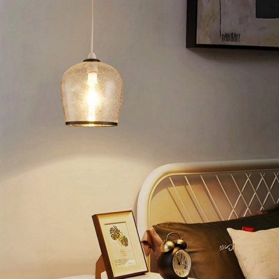 HARPER LIVING Easy Fit Pendant Light Glass Shade with Bubbles, Matt ...
