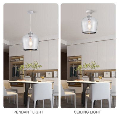 HARPER LIVING Easy Fit Pendant Light Glass Shade with Bubbles, Matt ...
