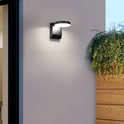 Harper Living Matt Black Modern Round LED Outdoor Wall Light Mains ...