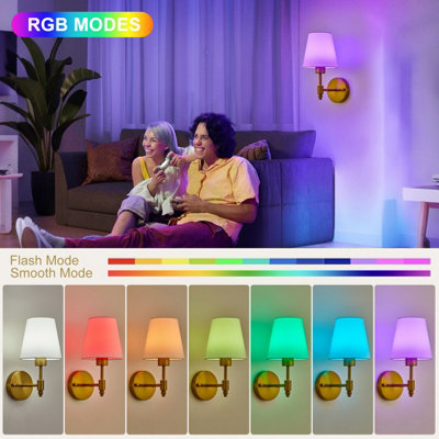 HARPER LIVING Set of 2 Battery Wall Lights, Fabric Lamps with ...