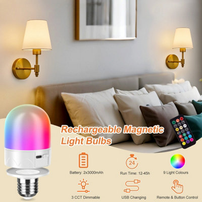 HARPER LIVING Set of 2 Battery Wall Lights, Fabric Lamps with ...
