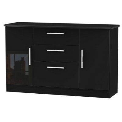 Harrow 2 Door 3 Drawer Sideboard in Black Gloss (Ready Assembled) | DIY ...
