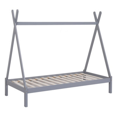 Harry Kids Childrens Wooden Teepee Tent Single Bed Frame (Grey)