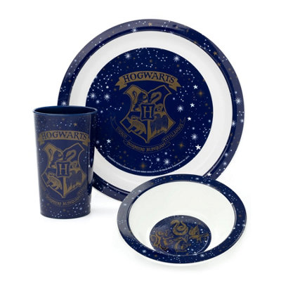 Harry Potter Hogwarts Crest Tableware Set (Pack of 3) Navy Blue (One Size)