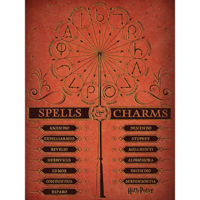 Harry Potter Spell & Charms Canvas Print Orange/Black (60cm x 80cm)