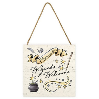Harry Potter Wizards Welcome Wooden Plaque Beige (One Size)