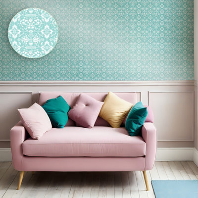 Hattie Lloyd Home - Kensington Chic Wallpaper - Turquoise Jewel - Roll ...