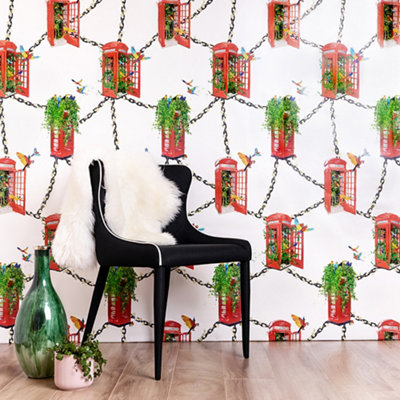 Hattie Lloyd Home - London's Calling Wallpaper - Tropical Dial White - Roll