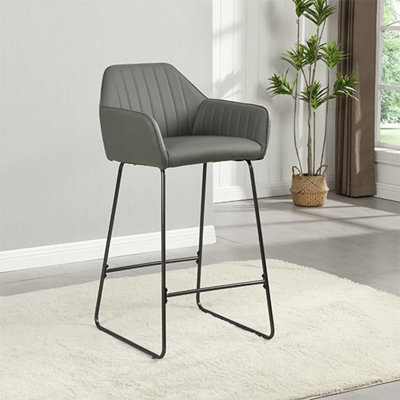 Havana Rustic Oak Wooden Bar Table With 2 Brooks Grey Stools