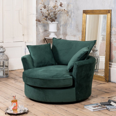 Havana Velvet Fabric Swivel Based Base Cuddle Chair - Green