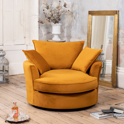 Havana Velvet Fabric Swivel Based Base Cuddle Chair - Orange | DIY at B&Q