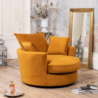 Havana Velvet Fabric Swivel Based Base Cuddle Chair - Orange | DIY at B&Q