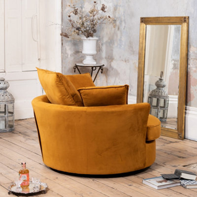 Havana Velvet Fabric Swivel Based Base Cuddle Chair - Orange | DIY at B&Q