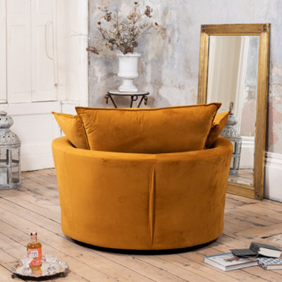 Havana Velvet Fabric Swivel Based Base Cuddle Chair - Orange | DIY at B&Q