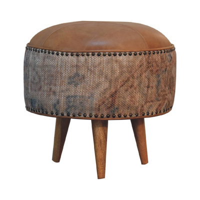 Haven Durrie Round Buffalo Leather Footstool