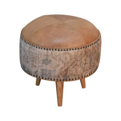 Haven Durrie Round Buffalo Leather Footstool