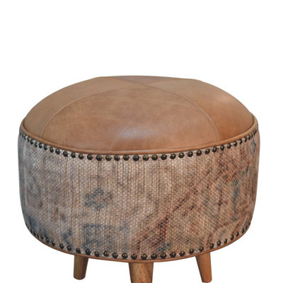 Haven Durrie Round Buffalo Leather Footstool