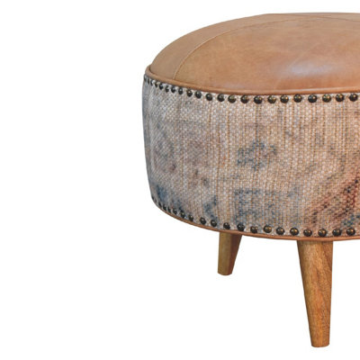 Haven Durrie Round Buffalo Leather Footstool