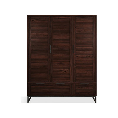 Hawthorn Dark Acacia and Metal Triple Wardrobe