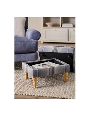 Hayden storage footstool Chrome Metal Corner Leg - Tartan - Seaglass Green