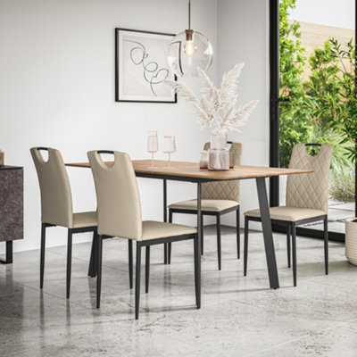 Haydon Extending Dining Table And Chairs - Oak Effect Table Top w Black Legs + Monza Faux ...