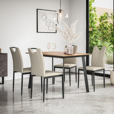 Haydon Extending Dining Table And Chairs - Oak Effect Table Top w Black Legs + Monza Linen ...