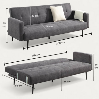 Hayle Fabric Modern 3 Seater Clic Clac Folding Sofa Bed - Natural