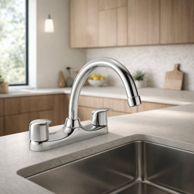 Haze Kitchen Deck Mixer Tap - Chrome - Dual Handle Sink Mixer with ...