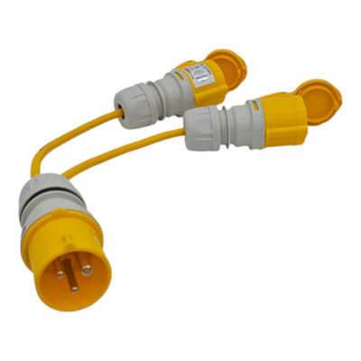 HDIUK 110V 16A Site Power Splitter, 16A Yellow CEE Plug to 2 x 16A CEE ...