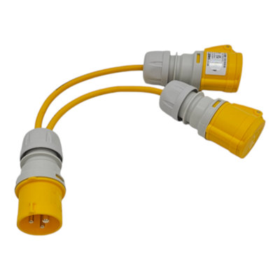 HDIUK 110V 16A Site Power Splitter, 16A Yellow CEE Plug to 2 x 16A CEE ...
