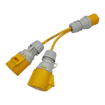 HDIUK 110V 2-Way Site Splitter, Yellow CEE Power Plug to 2 x CEE ...