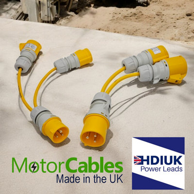 HDIUK 110V 2-Way Site Splitter, Yellow CEE Power Plug to 2 x CEE ...