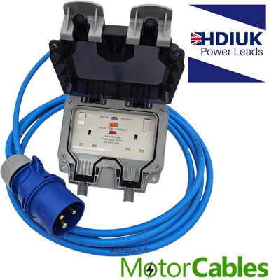 HDIUK - (20 Metres) 16 Amp Plug to Twin 13A RCD Protected IP66 Outdoor ...