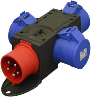 HDIUK - 3-Phase 5-Pin 32 Amp Red IP44 Plug to 3 x 230v Blue Sockets 3 ...