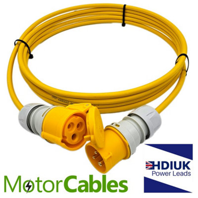 HDIUK - 5 Metres 110 volt 32 amp Yellow 4mm2 Hookup Extension Lead UK Made