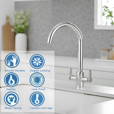 Heable Dual Lever Kitchen Sink Mixer Tap With Chrome Finish And UK ...