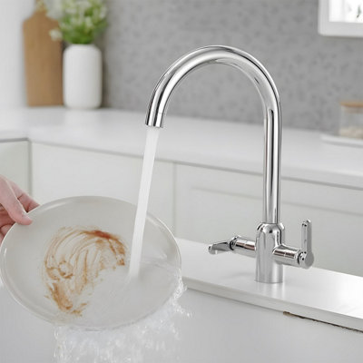 Heable Dual Lever Kitchen Sink Mixer Tap With Chrome Finish And UK ...