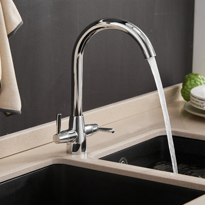 Heable Dual Lever Kitchen Sink Mixer Tap With Chrome Finish Ceramic ...