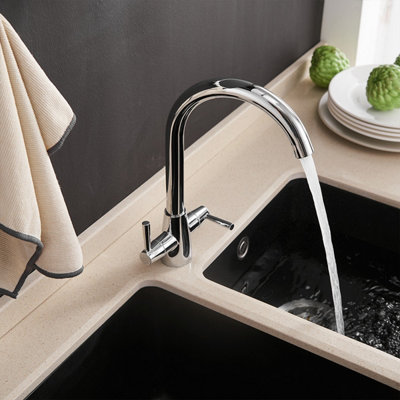 Heable Dual Lever Kitchen Sink Mixer Tap With Chrome Finish Ceramic ...