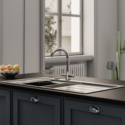 Heable Dual Lever Kitchen Sink Mixer Tap With Chrome Finish Ceramic ...